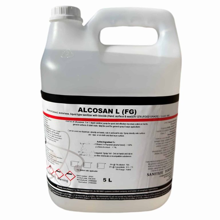 Alcosan L Food Grade Liquid Sanitizer 5L - Sanitize Today